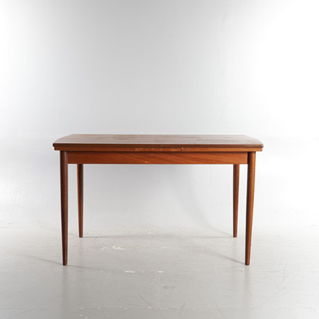 Rectangular teak dining table with Dutch pull-out, round tapered legs ...