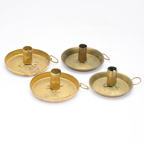 A set of 4 brass Skultuna candlesticks/plates, 19th century. Lighting ...