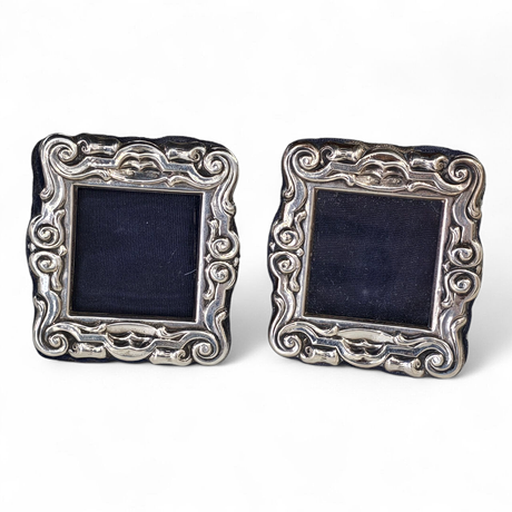 Pair of antique silver and blue velvet frames. Silver & Metals - Silver ...