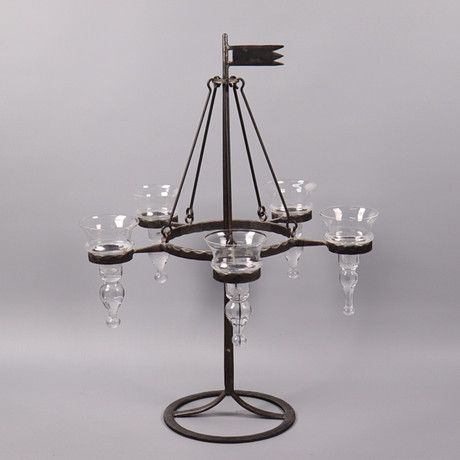 ERIK HÖGLUND. Boda, candlestick, forging and glass, 5 candle holders ...