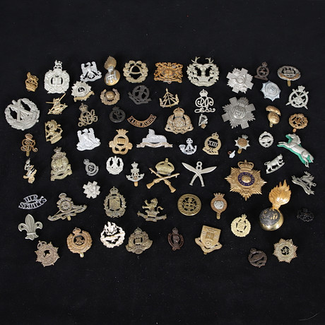 A MIXED COLLECTION OF SIXTY BRITISH MILITARY CAP BADGES. Coins, Medals ...