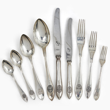 BESTICK, 55 delar, silver, "Skytte" samt "Svensk spets", snarlika, bl.a ...