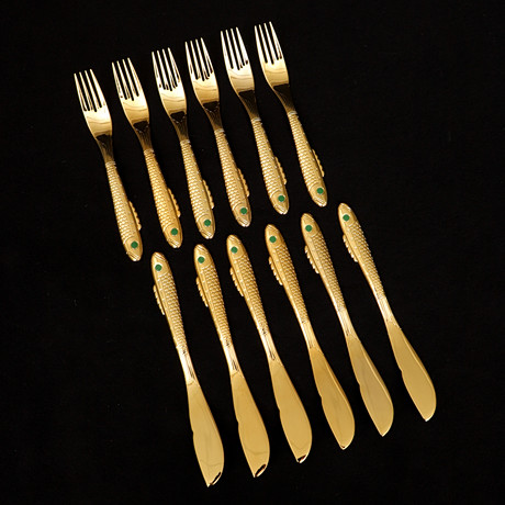 GUNNAR CYRÉN. A 12-piece “Nobel” fish cutlery, Yamazaki, model designed in 1991. Silver & Metals ...