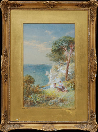 OKÄND KONSTNÄR. Coastal picture with figures, watercolor. Art ...
