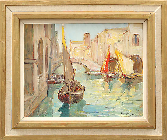 KNUT NORMAN. Venetianskt motiv, olja på pannå signerad Knut Norman ...