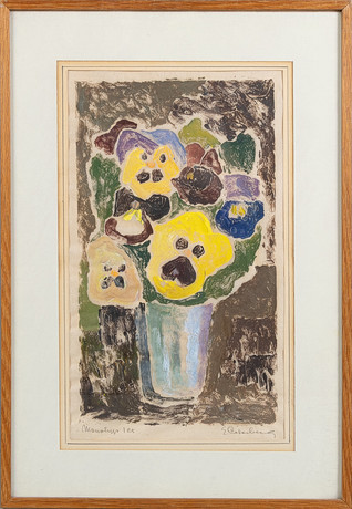 ERIC CEDERBERG. “Pansies”, still life, monotype, unique, signed. Art ...