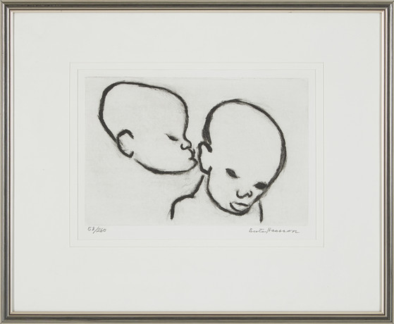 BERTA HANSSON (1910-1994). Figurkompostion, torrnål, signerad och ...