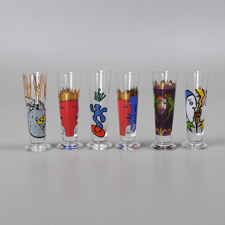 SNAPSGLAS, 6 st, Ritzenhoff, 1900/2000-tal. Glas - Bruksglas - Auctionet