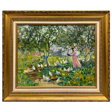 SERGEI GUSEV (RUSSIAN B. 1927-1993). HØNSENE. Kunst - Malerie - Auctionet