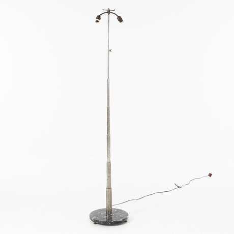 FLOOR LAMP, hammered metal, circa 1930, on marble slab, two light ...