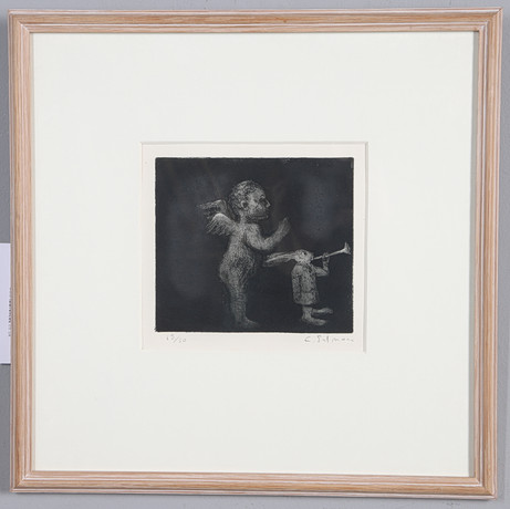 CHRIS SALMON (20TH CENTURY). CHERUB AND RABBIT. Art - Engravings ...