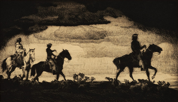 CARL OSCAR BORG (1879–1947). Ridande navajoindianer, signerad, etsning ...