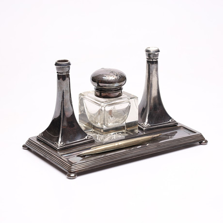 WRITING STAND, 3 pieces and PENS. Silver & Metals - Other metals ...
