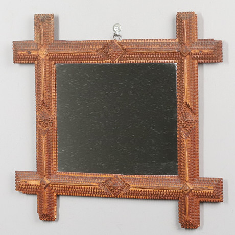 MIRROR. Cut wood (Tramp art). Mirrors - Auctionet