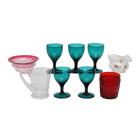 VICTORIAN WINE GLASSES, CORONATION TANKARD & OTHER GLASS. Glass - Art ...