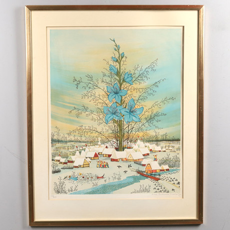 IVAN LACKOVIC. lithograph, Village in winter landscape, signed dated ...