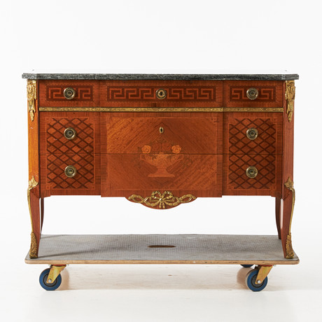 Chest of drawers, circa 1930's, Gustavian style, intarsia, marble top ...