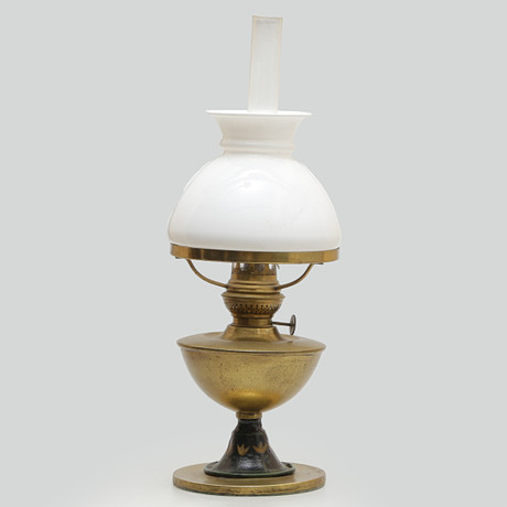 TABLE KEROSENE LAMP WITH PAINTED BASE, BRASS, “KOSMOS BRENNER”, FIRST ...
