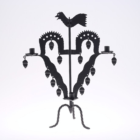 CANDLESTICK “Rooster Stick”. Forging, for three candles, Käck & Hedbys ...
