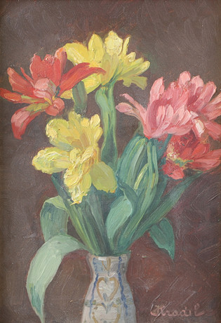 BELA HRADIL. Flower still life, oil on canvas, signed Hadil. Art ...