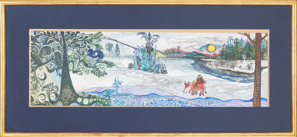 BENGT ELDE. Landscape with figures, gouache, signed Painting painter ...