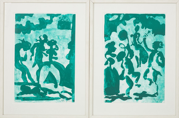 PETER DAHL. 2 dlr., Figure compositions in green, lithograph in colours ...