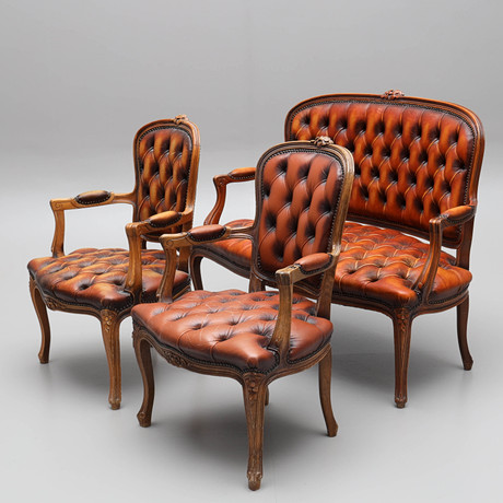 A 3-piece rococo style lounge group, later half of the 20th century ...