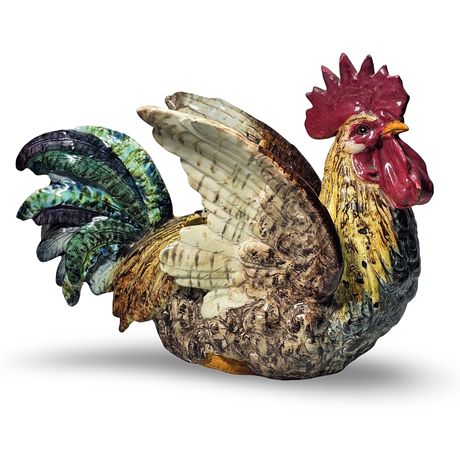 DELPHIN MASSIER. Glazed ceramic cockerel figure in bright colors ...