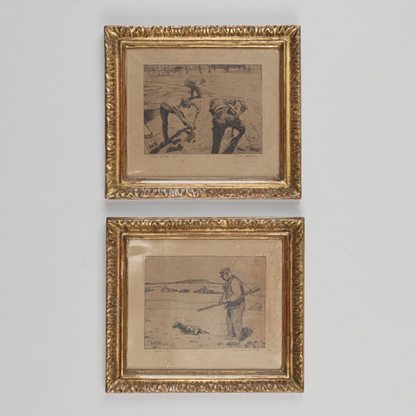 CHRISTIAN JUHL MADSEN. “Workers of New York” 1916 and “Hunter with dog ...