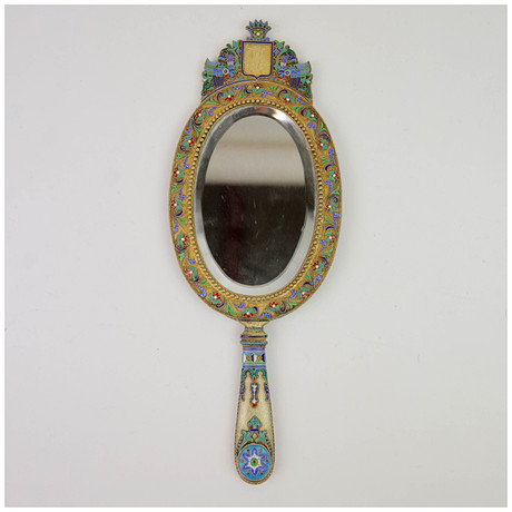 A RUSSIAN SILVER AND ENAMELLED DRESSING TABLE MIRROR. Silver & Metals ...