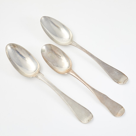 A set of three Swedish silver dining spoons, 18th century. Silver ...