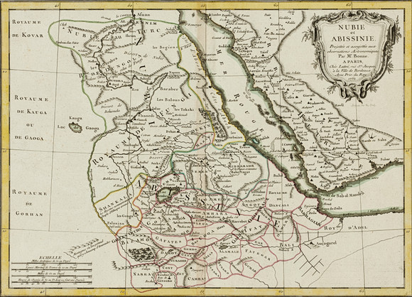 Rigobert Bonne's map of Abyssinia and Nubia, hand-coloured copper ...