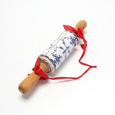 ROLLING PIN. Porcelain and wood, unmarked. Miscellaneous ...