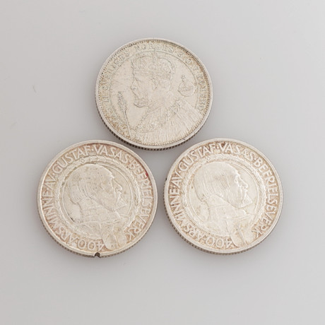MYNT, 3 st, silver, Sverige, totalvikt 81 gram. Mynt, Medaljer ...