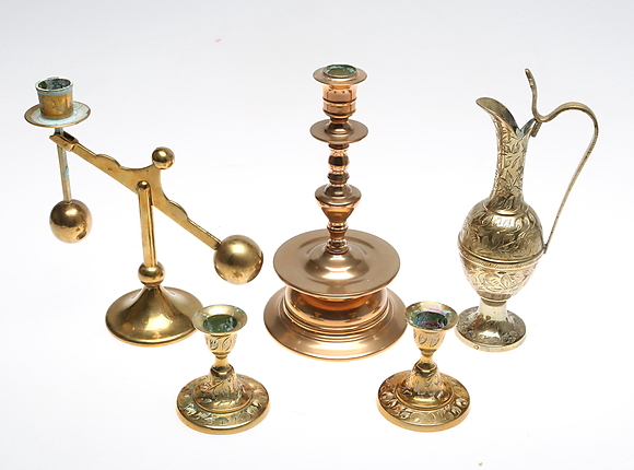 COLLECTION OF BRASS OBJECTS, 5 pieces. Silver & Metals - Pewter, Brass ...