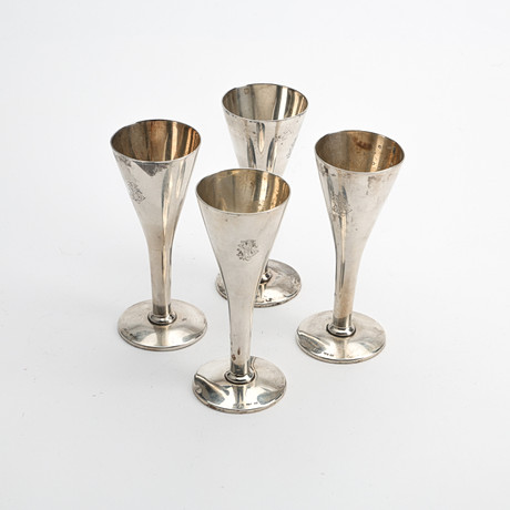 A set of four snapsglas from MGAB, Uppsala, 1939, silver. Silver ...