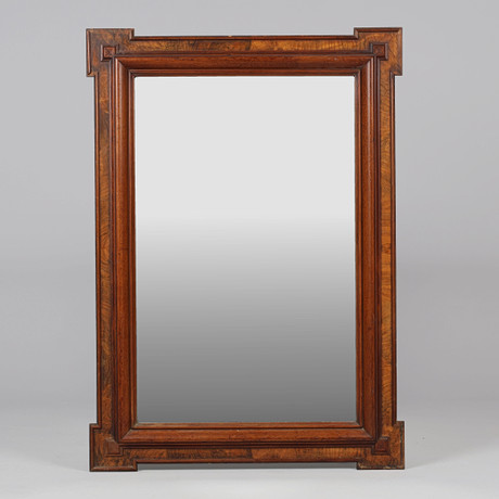 Mirror with profiled frame of walnut and beech, first half of the 20th ...