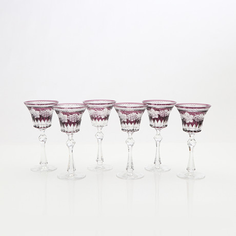 ELME GLASSWORKS, WINE GLASSES, SIX PCS. Overhead glass with sanded ...