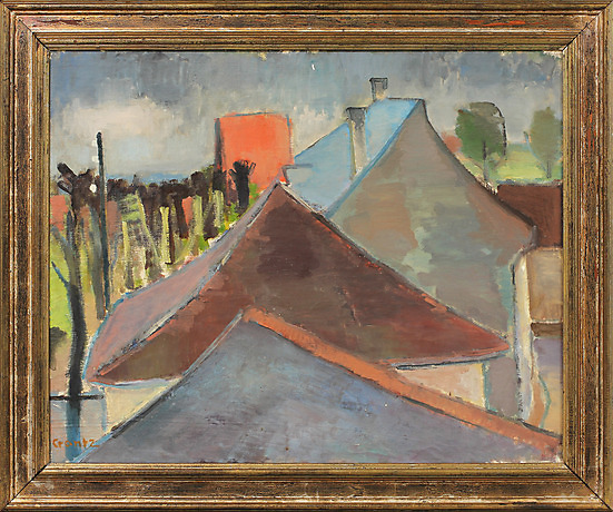 BENGT CRANTZ. House roof, oil on Board, sign. Art - Paintings - Auctionet