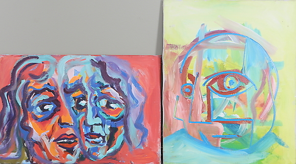 ALLAN HANSON. Ansikten, 2 st, olja på duk, signerad. Konst - Måleri ...