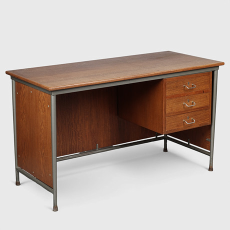 Freestanding desk/school desk of teak and metal frame, three underlying ...