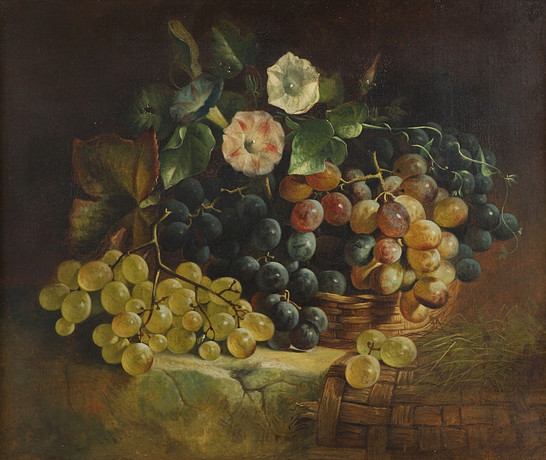 WILLIAM DUFFIELD (1816-1863). STILL LIFE OF GRAPES AND FLOWERS IN A ...