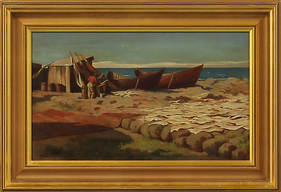 ROBERT GEORG TALBOT KELLY. Coastal picture with figures and squirrel ...
