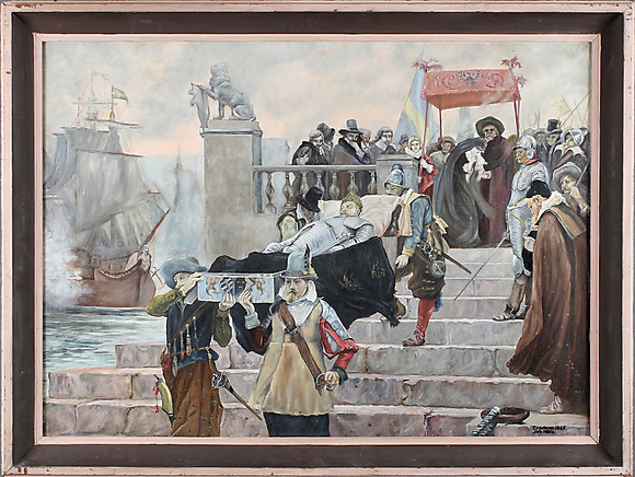 CARL GUSTAF HELLQVIST. "Gustaf II Adolf's body is embarked in Wolgast ...