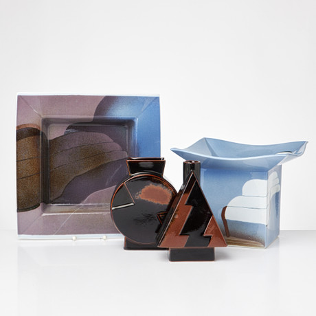 INGER PERSSON, MARGARETA HENNIX. Vases and saucers, 4 dlr, glazed ...
