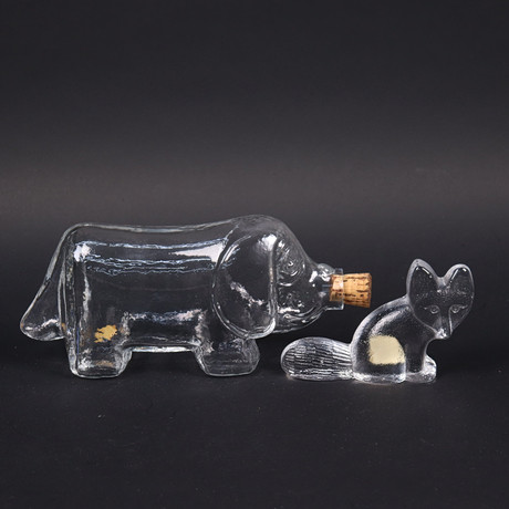 LISA LARSON. Royal Crown, dog decanter and fox in glass, 2 pieces ...