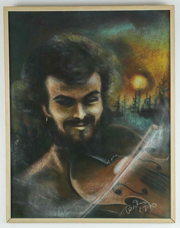 BROR-ERIC BERGQVIST. Pastel, “Näcken spiller, model Thore Härdelin ...