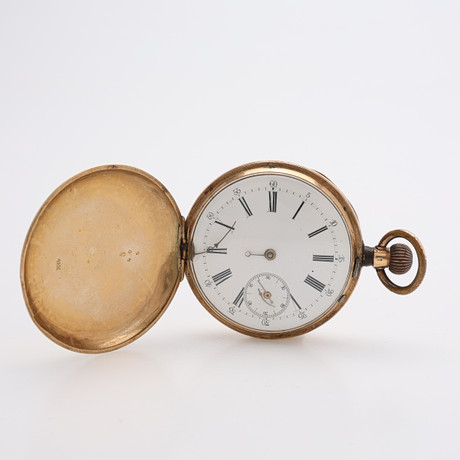 MEN'S POCKET WATCH, 14K GOLD WITH BASE CASE, SAVONET, CROWN COMMISSION ...