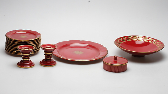 CERAMIC OBJECTS, 17 pieces. "Red Ruby", Arthur Percy, Upsala Ekeby ...