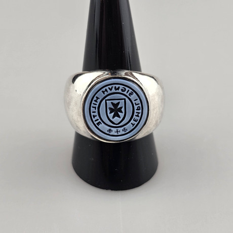 Templar signet ring - solid silver setting, made of blue layered agate ...